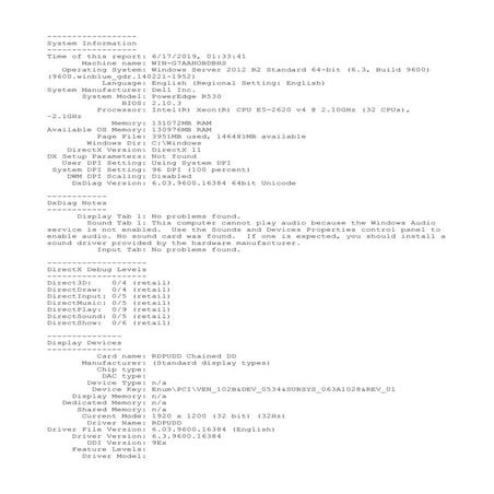 Dx diag | TXT | Operating Systems | Computer Software and Applications