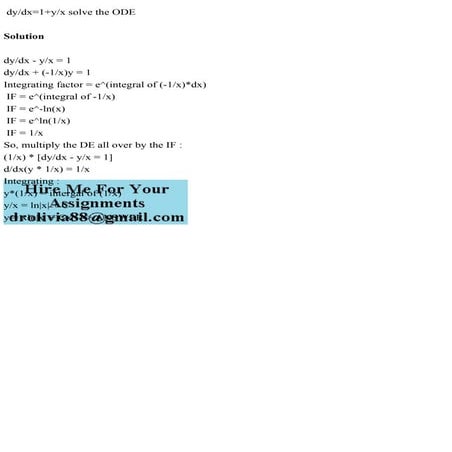 dydx=1+yx solve the ODE Solutiondydx - yx = 1dydx + (-1.pdf