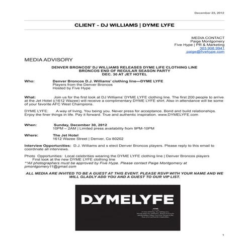 DJ WILLIAMS' DYME LYFE | PR | PDF