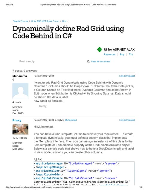 Dynamically Define Rad Grid Using Code Behind In C Grid Ui For Asp Pdf