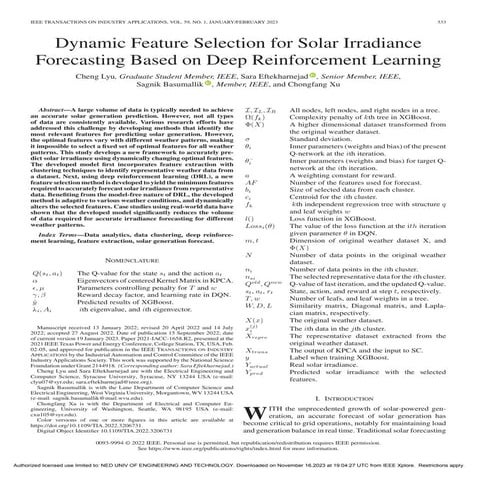 Dynamic Feature Selection For Solar Irradiance Forecasting Based On Deep Reinforcement Learning