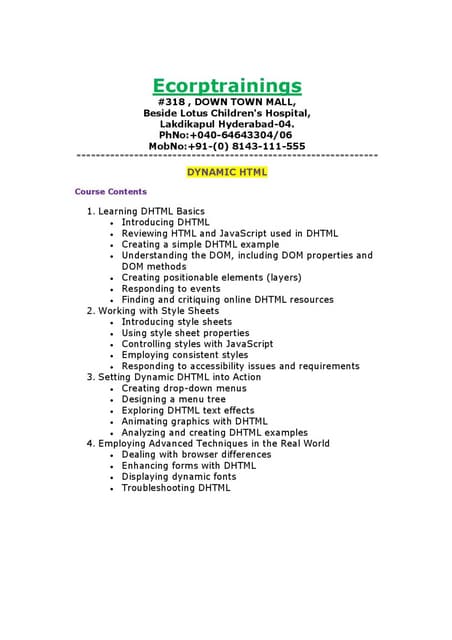 Dynatrace training in Hyderabad - Ecorptrainings | PDF