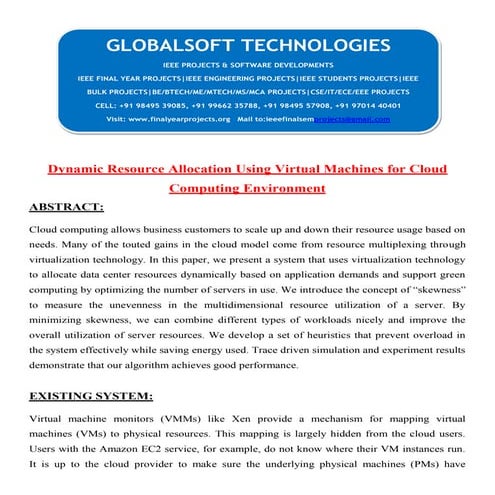 Dotnet 2013 Ieee Cloudcomputing Project Dynamic Resource Allocation Using Virtual Machines For