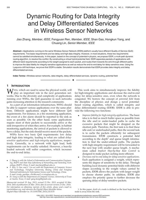 Dynamic Routing For Data Integrity And Delay Differentiated Services In