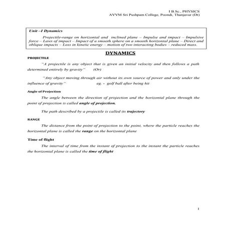 Dynamics, Projectile, impulse, impact | PDF