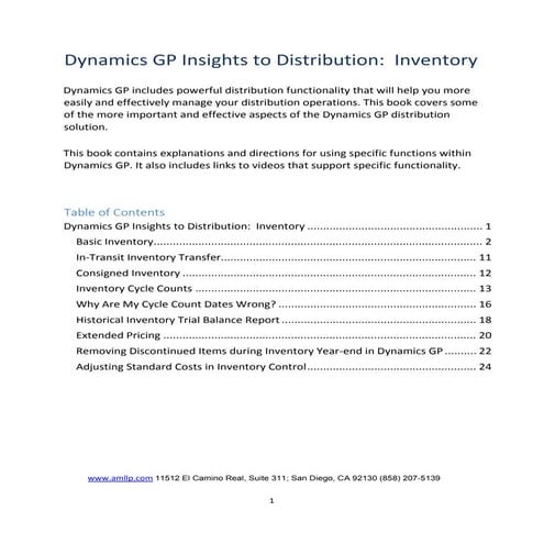 Dynamics gp insights to distribution - inventory | PDF
