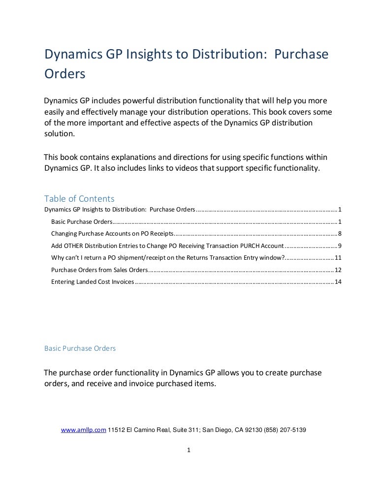 Dynamics gp insights to distribution - purchase orders