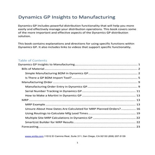 Dynamics gp insights to manufacturing | PDF