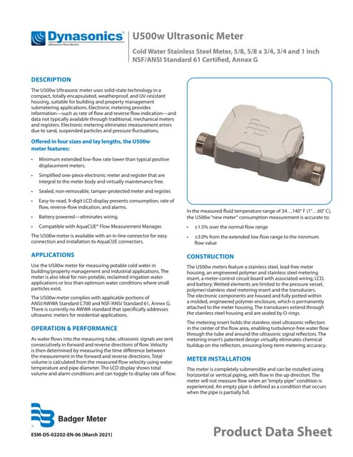 Dynasonics dfx datasheet badger meter doppler ultrasonic flow meter | PDF