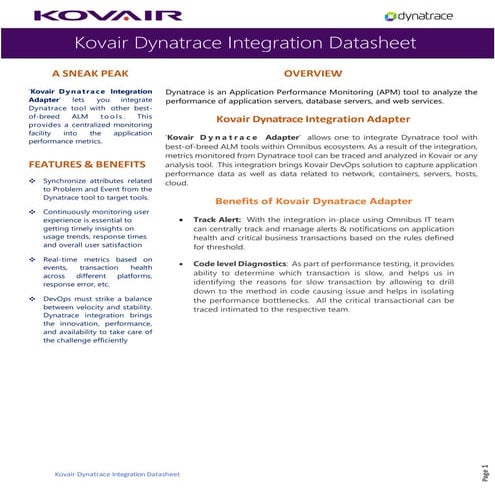 Dynatrace Integration Adapter - Datasheet | PDF