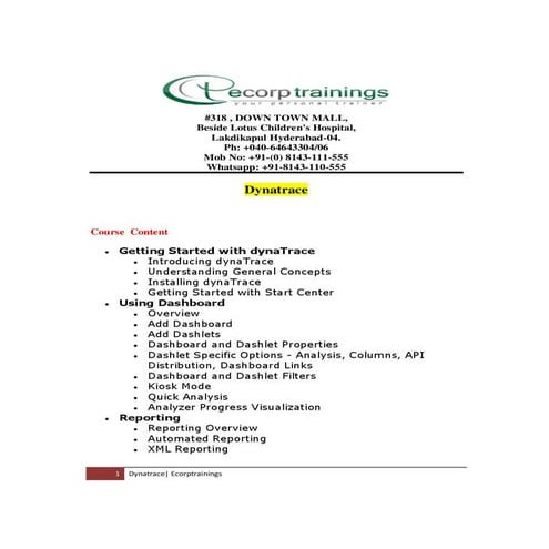 Dynatrace training in Hyderabad - Ecorptrainings | PDF