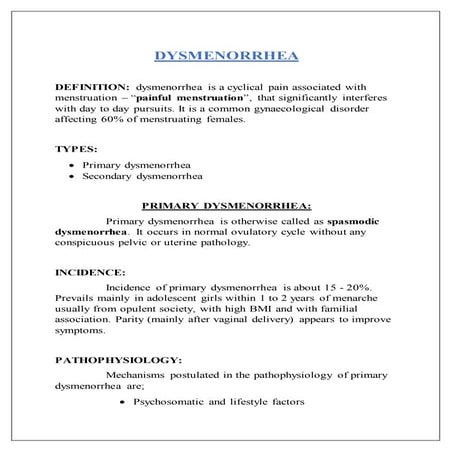 Dysmenorrhea - The Menstrual cramps | DOCX