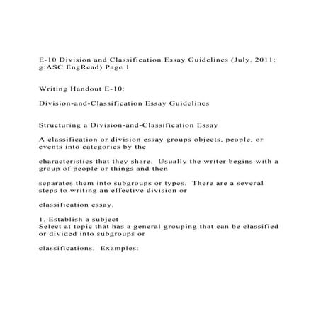 E-10 Division and Classification Essay Guidelines (July, 2011;.docx