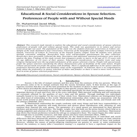 Educational & Social Considerations in Spouse Selection: Preferences of ...