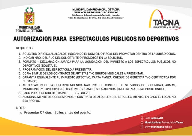 E Requisitos Autorizacion Para Espectaculos Publicos No Deportivos Pdf