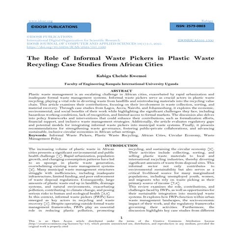 The Role of Informal Waste Pickers in Plastic Waste Recycling: Case ...
