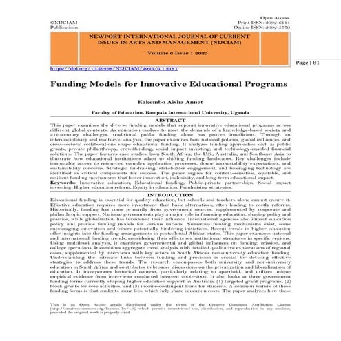Funding Models for Innovative Educational Programs (www.kiu.ac.ug) | PDF