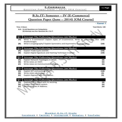 [Question Paper] E-Commerce (Old Course) [June / 2014] | PDF