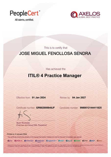 ITIL 4 Managing Professional Certificate | PDF