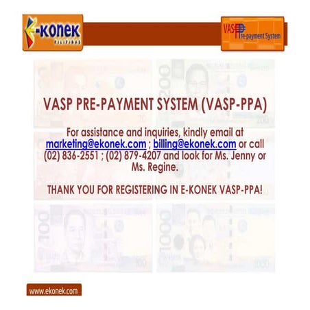 E konek vasp pre-payment system - registration procedure | PDF