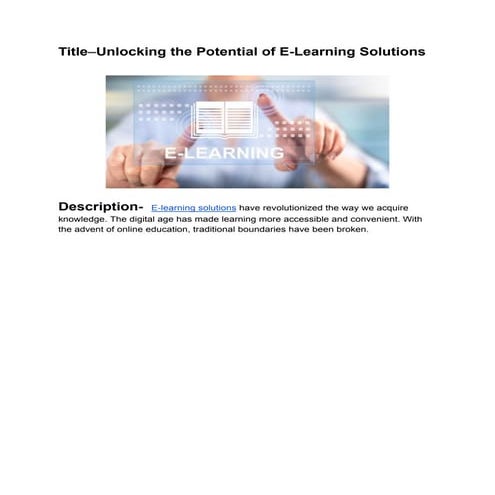 Unlocking the Potential of E-Learning Solutions | PDF