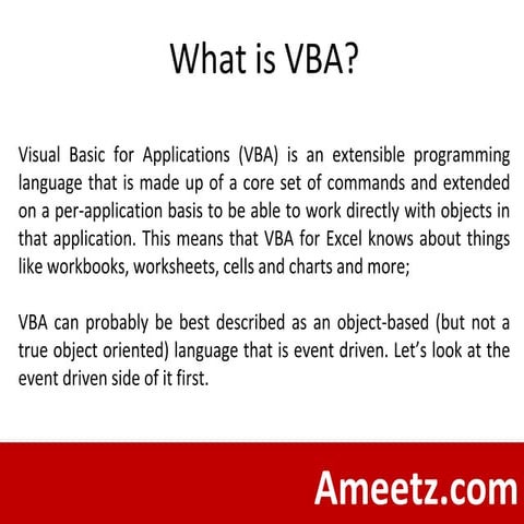 E Learning Excel Vba Programming Lesson 1 Ppt