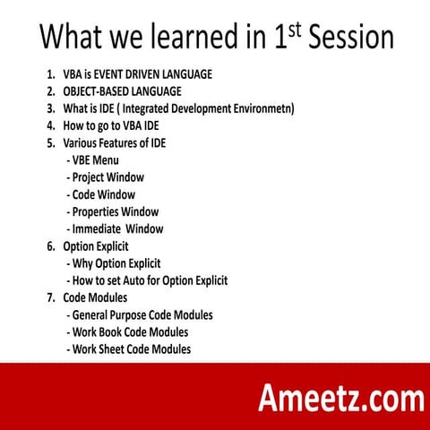E Learning Excel Vba Programming Lesson 2 Ppt