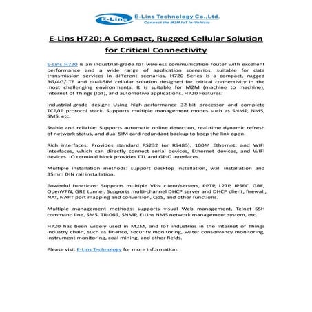 E-Lins H720- A Compact, Rugged Cellular Solution for Critical ...