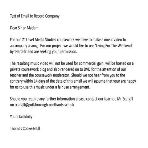 E-Mail To Record Company | PPTX