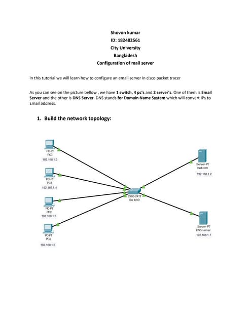 Email server configuration on cisco packet tracer | PDF