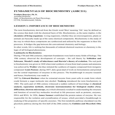 Complete E material on Fundamentals of Biochemistry [2+1]; (32 Lectures ...