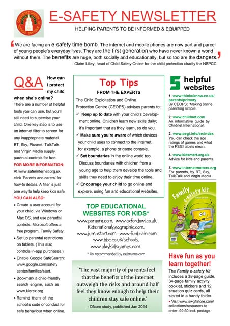 Online safety: useful information for children, parents and staff | PDF
