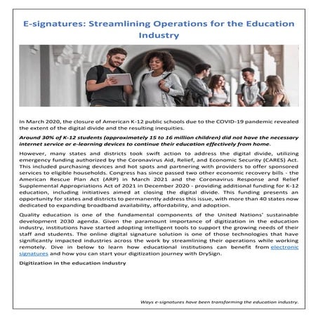 E-signatures: Streamlining Operations for the Education Industry | PDF