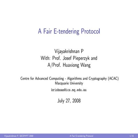 A Fair E-Tendering Protocol | PPT