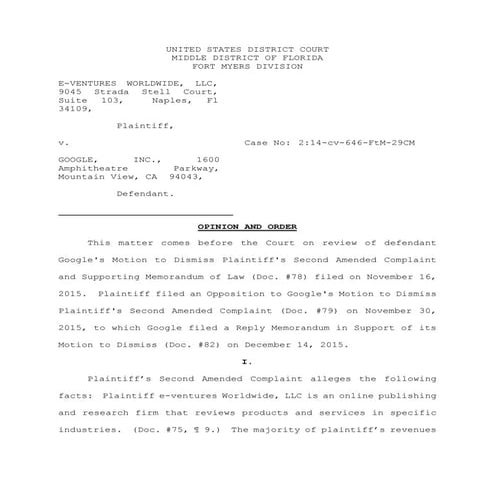 E ventures worldwide v. google | PDF
