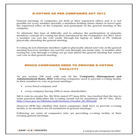 E voting procedure-companies act 2013 | PDF