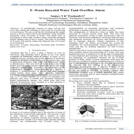 E- waste recycled water tank overflow alarm | PDF