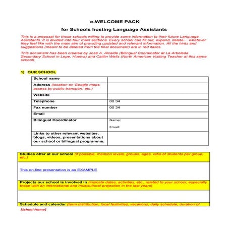 E-Welcome Pack for Language Assistants | DOC