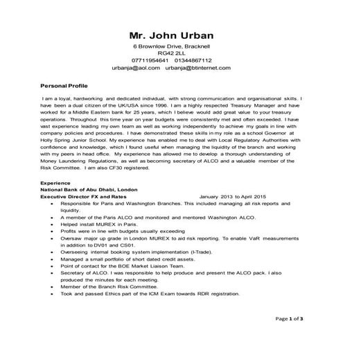 John Urban CV | DOCX