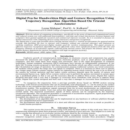 Digital Pen For Handwritten Digit And Gesture Recognition Using Trajectory Recognition Algorithm