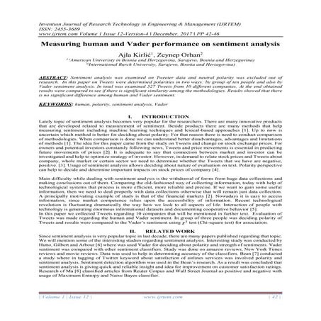 Measuring human and Vader performance on sentiment analysis | PDF ...