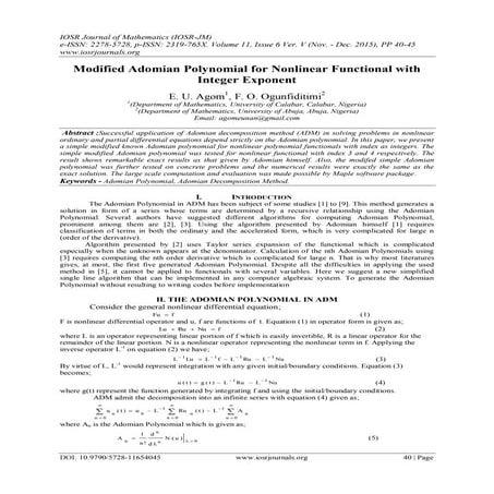 Modified Adomian Polynomial for Nonlinear Functional with Integer Exponent | PDF