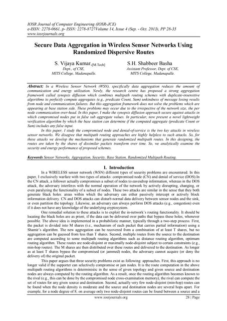 Secure Data Aggregation In Wireless Sensor Networks Using Randomized Dispersive Routes Pdf