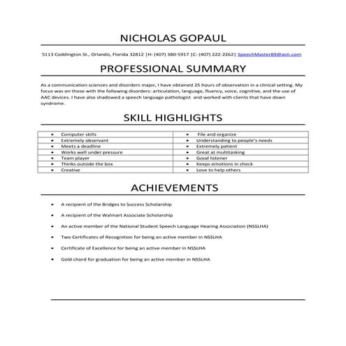 resume 2015 | ODT | Medical Health