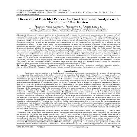 Hierarchical Dirichlet Process For Dual Sentiment Analysis With Two Sides Of One Review Pdf