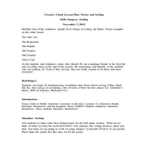 CC Lesson- Poetry Settings | DOCX | Educational Assessment | Education