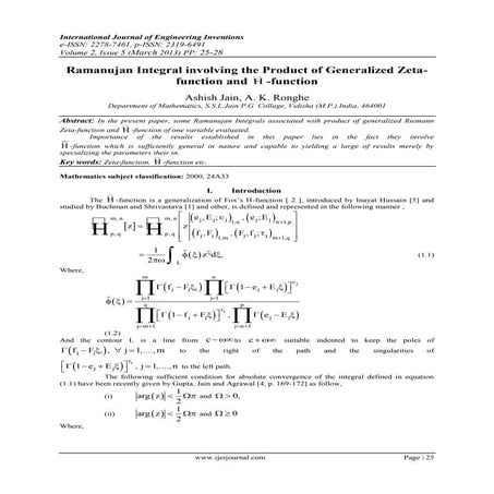 Ramanujan Integral involving the Product of Generalized Zetafunction ...