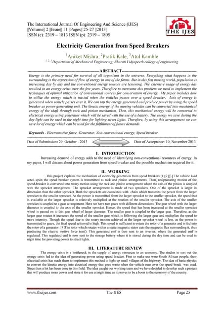 Power generation using speed breaker | PPTX