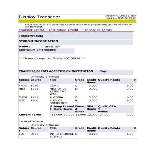 Unofficial Undergraduate Transcript_08-21-15 | DOCX | Undergraduate ...