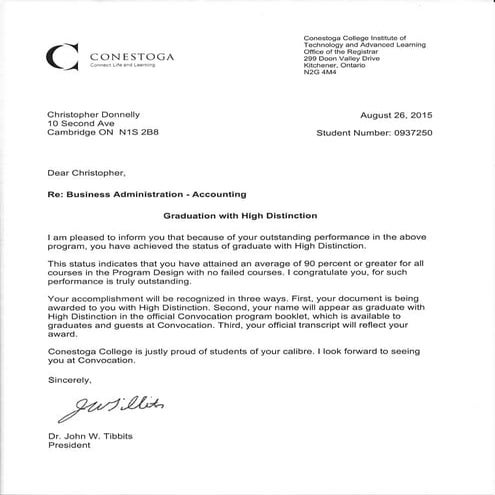 Conestoga High Distinction | PDF